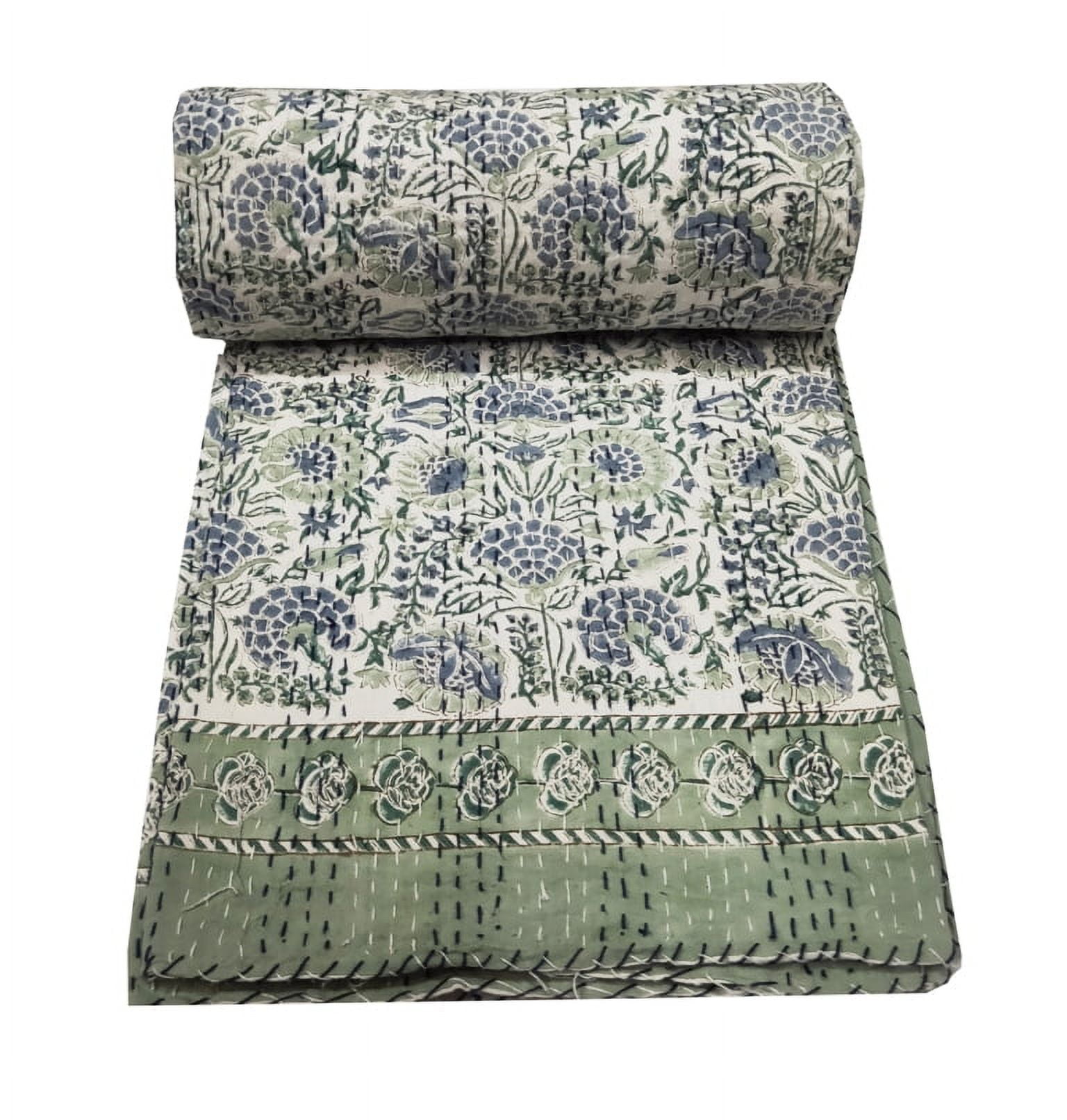 Kantha Quilt Throw Hand Block Print bedspread Indian Décor Vintage ...