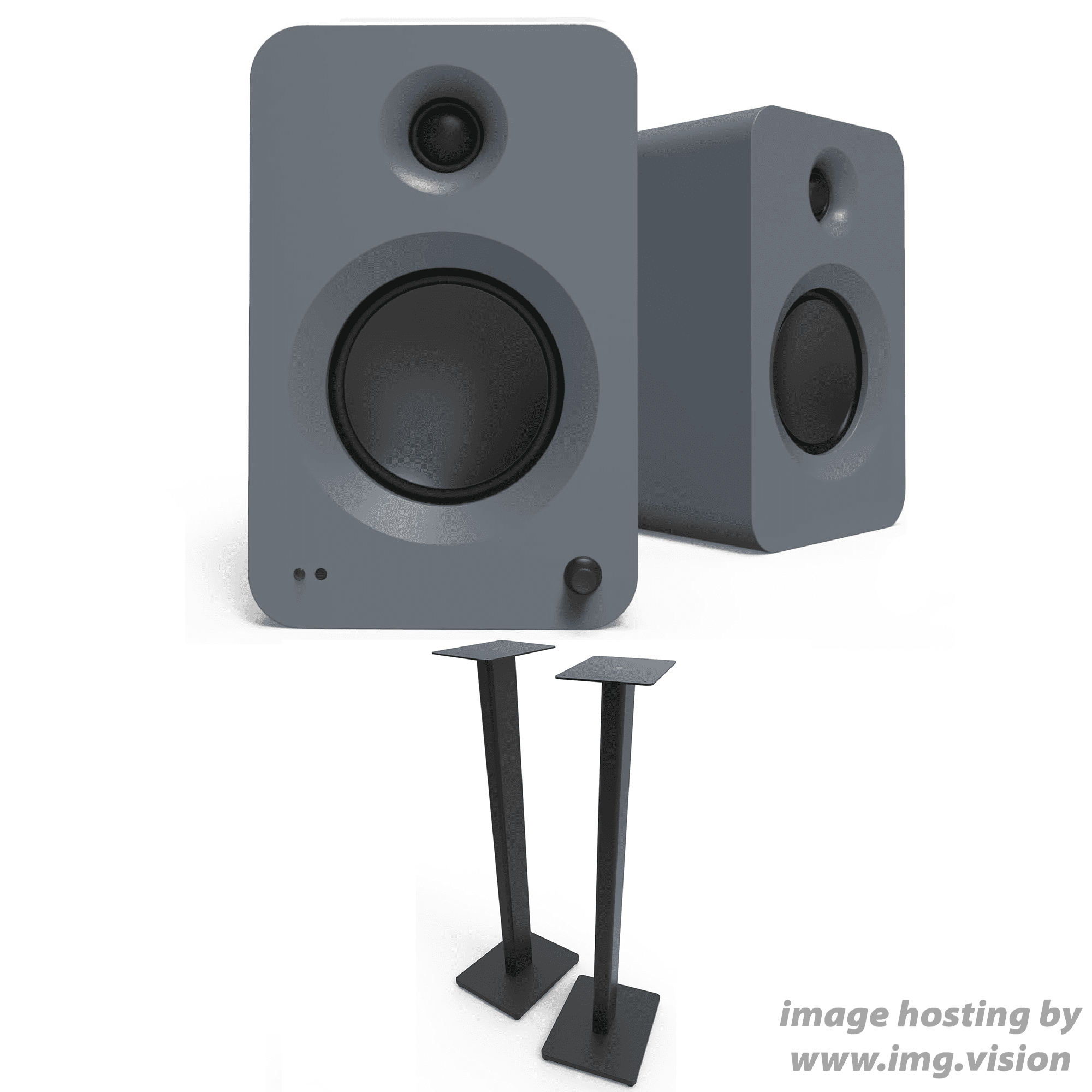Kanto REN GREY Bluetooth Powered Bookshelf Speakers - Matte Grey Pair with Kanto ST34 34" Floor ...