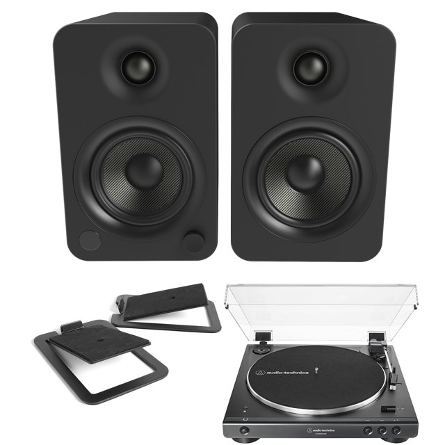 Kanto YU4MB 140W Bookshelf Speakers with Bluetooth with Kanto S4 Angled Desktop Speaker Stands ...