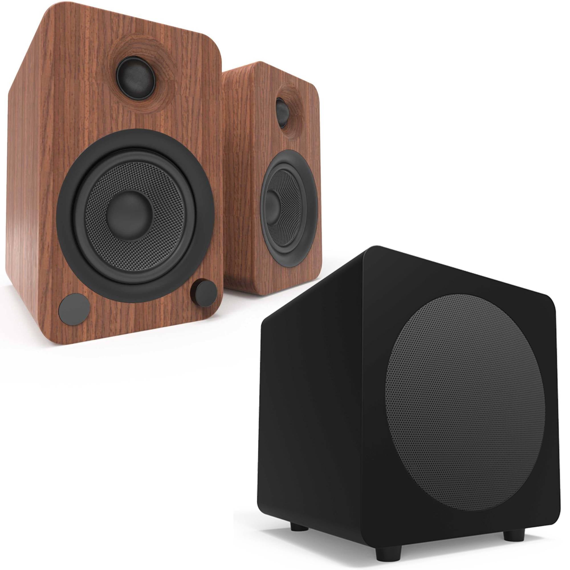 Kanto YU4WALNUT YU4 Walnut Powered Speakers (Pair) with Kanto SUB8MB 8 ...