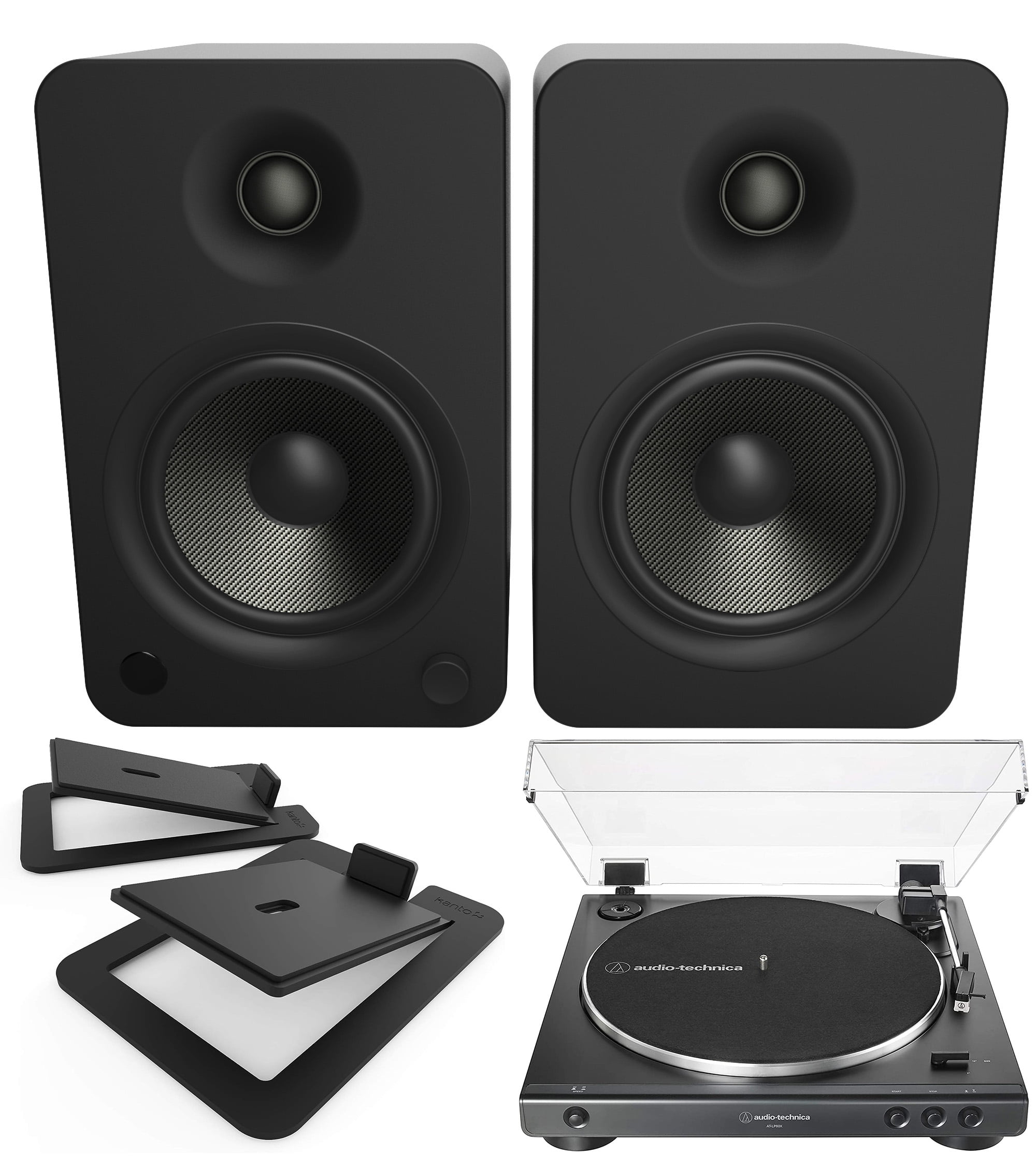 Kanto YU6MB Bookshelf Speakers with Bluetooth with Kanto S6 Angled ...