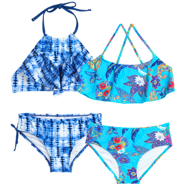 Kanu Surf Girls' Bathing Suit - 4 Piece UPF 50+ Quick Dry Bikini ...