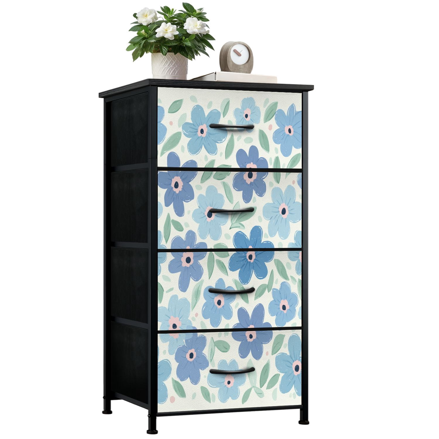 Kanworse 4 Drawer Fabric Dresser for Bedroom Blue Floral Soft Green ...