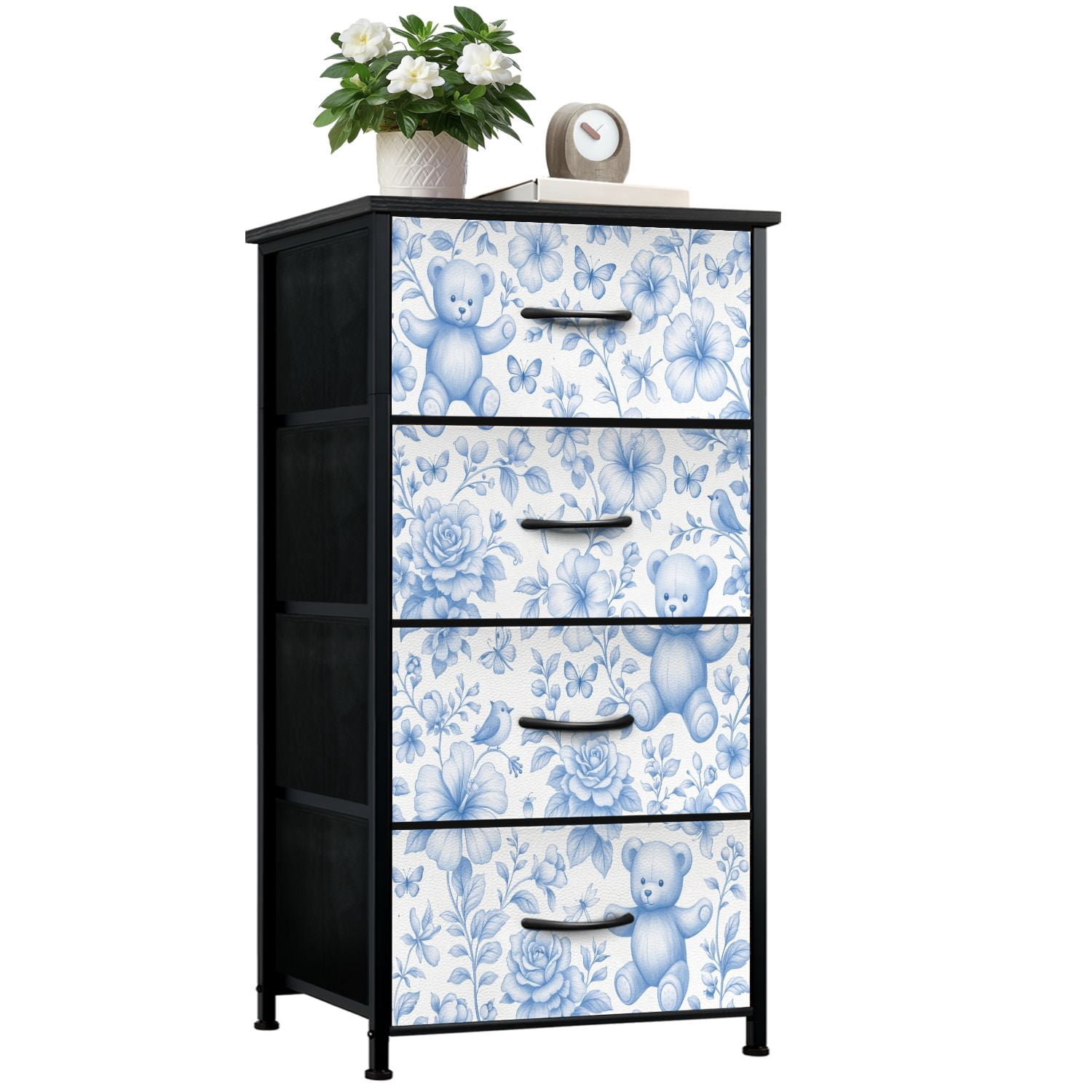 Kanworse 4 Drawer Fabric Dresser for Bedroom Blue Teddy Bears Floral ...