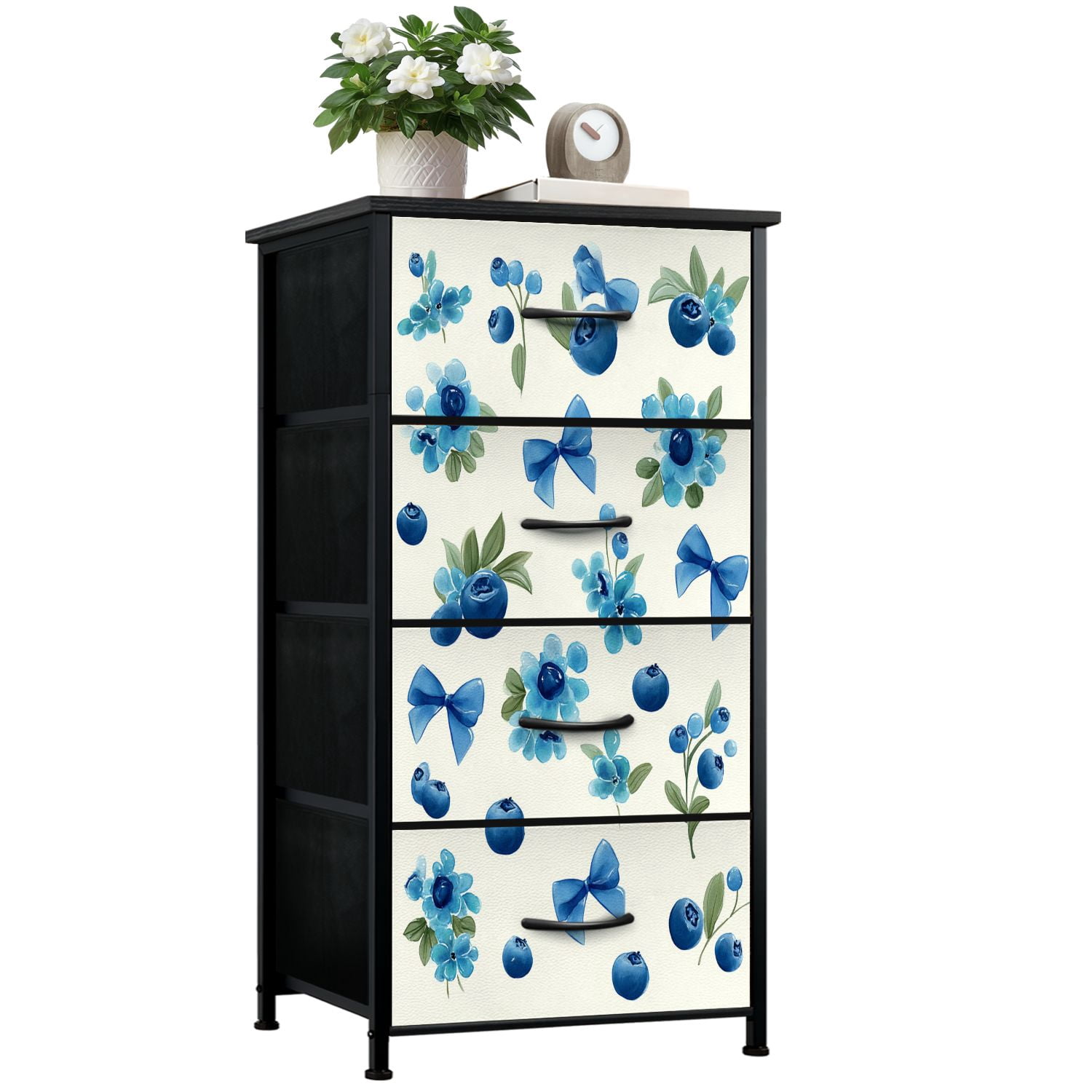 Kanworse 4 Drawer Fabric Dresser for Bedroom Blueberry Blue Flower ...