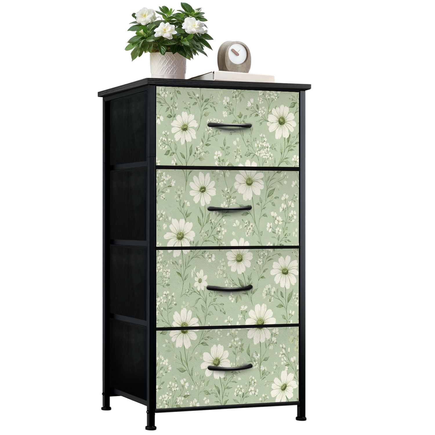Kanworse 4 Drawer Fabric Dresser for Bedroom Botanical Floral White ...