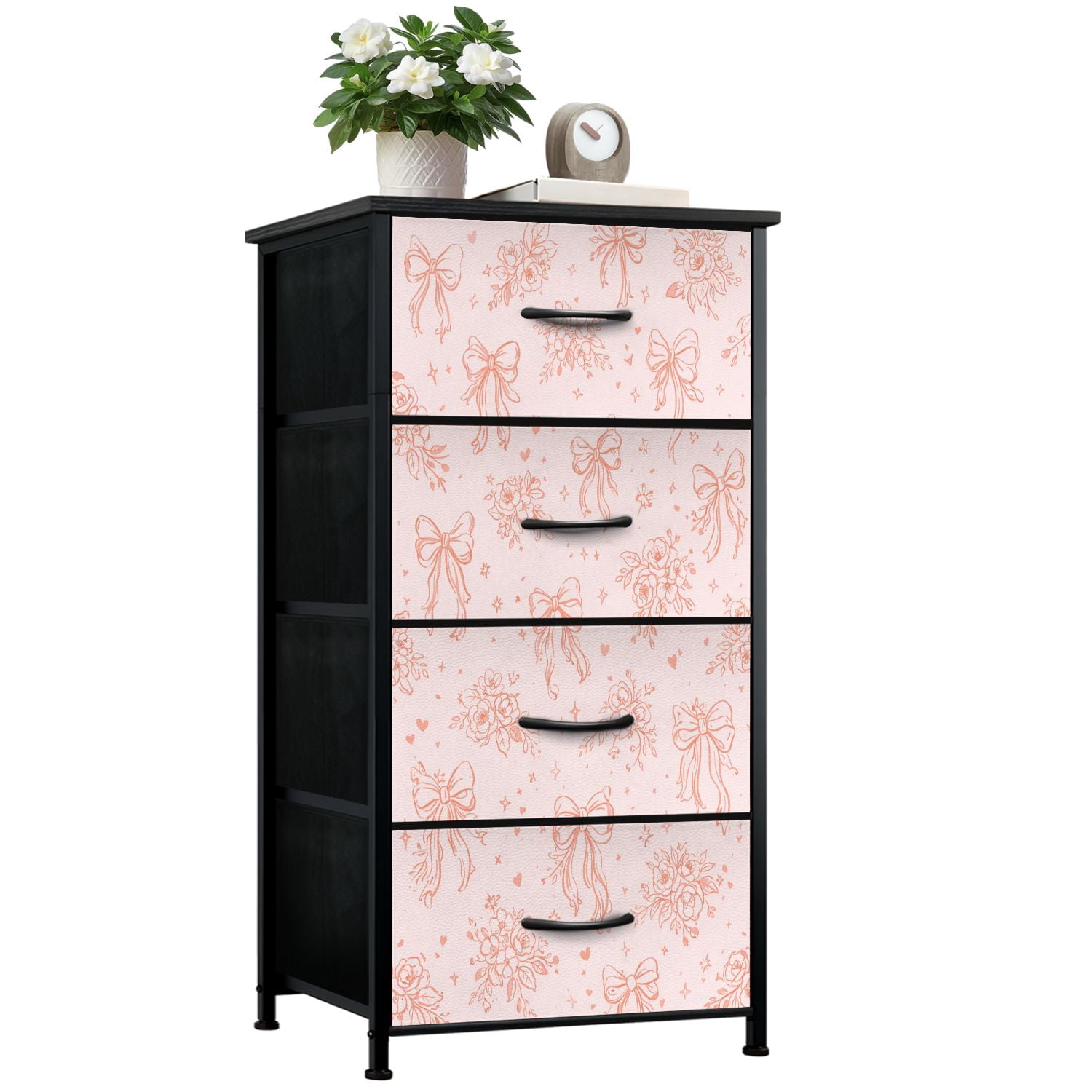 Kanworse 4 Drawer Fabric Dresser for Bedroom Cute Pink Bow Soft Pink ...