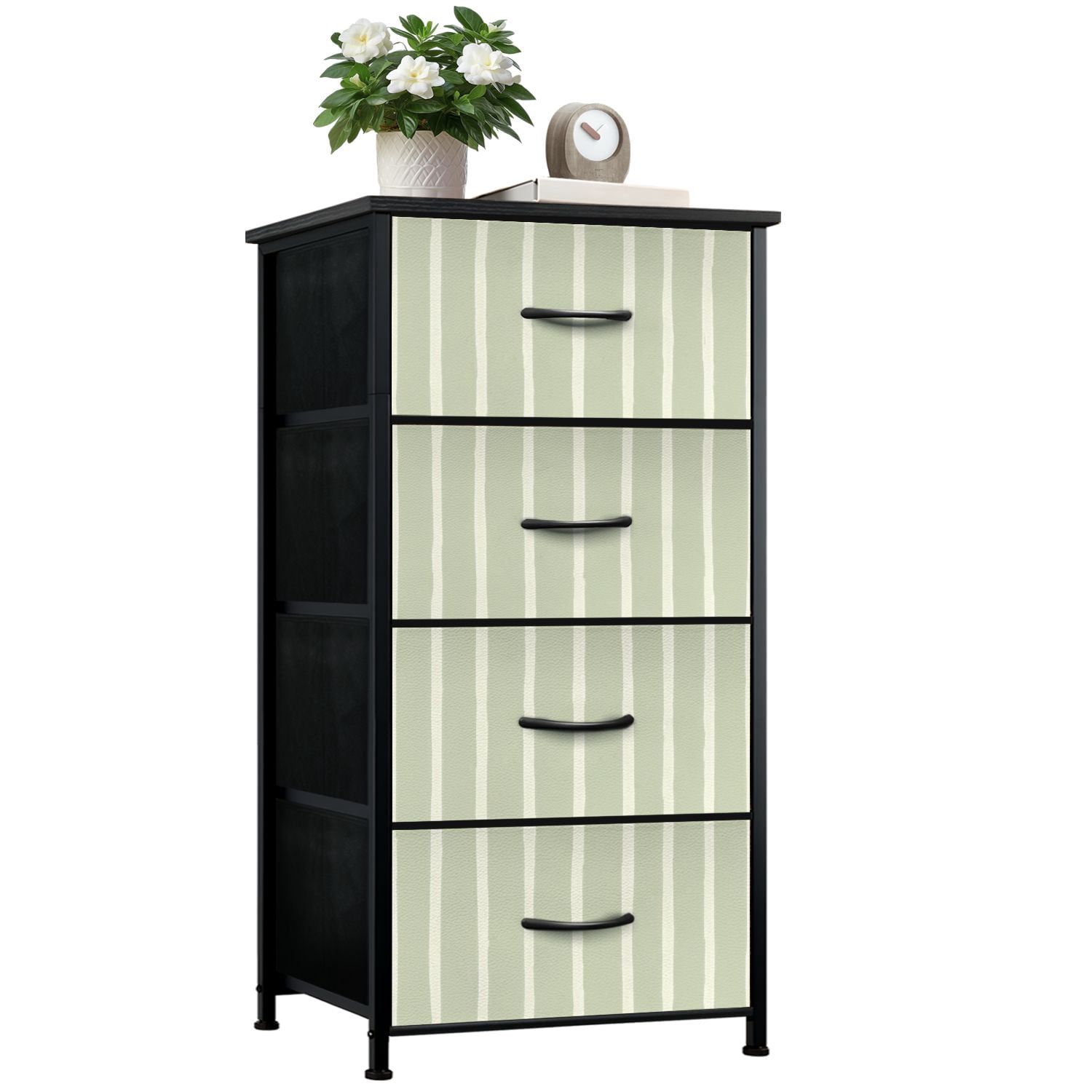 Kanworse 4 Drawer Fabric Dresser for Bedroom Green White Striped ...