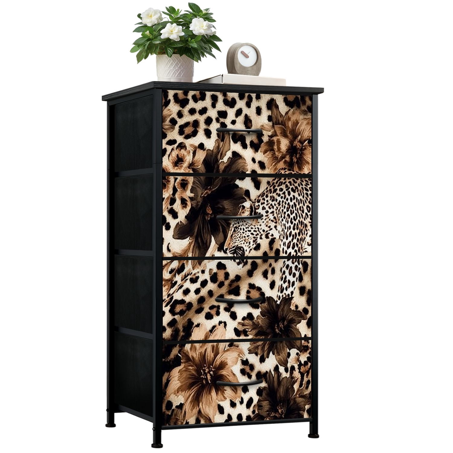 Kanworse 4 Drawer Fabric Dresser for Bedroom Leopard texture Leopard ...