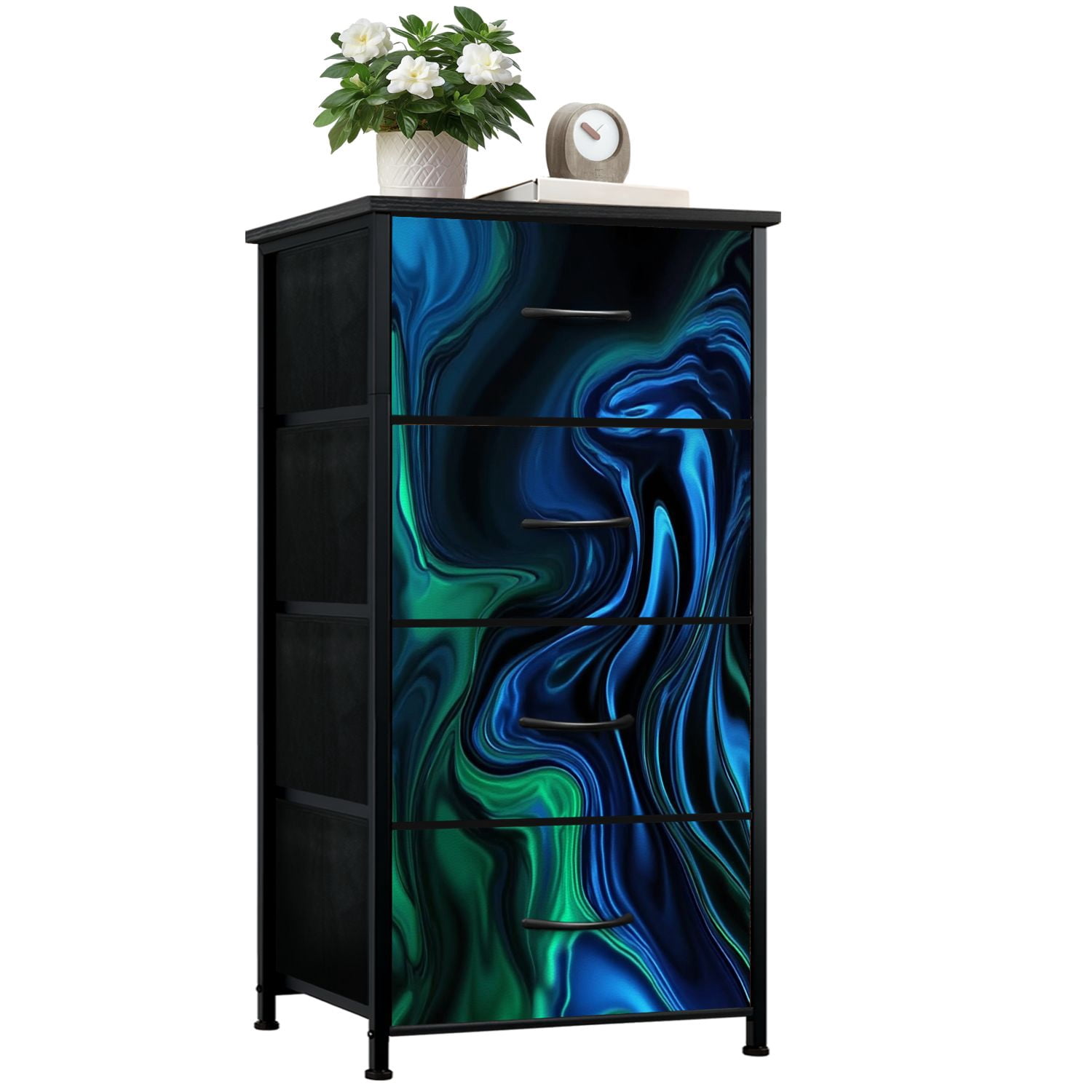 Kanworse 4 Drawer Fabric Dresser for Bedroom Marble Neon Blue Green ...