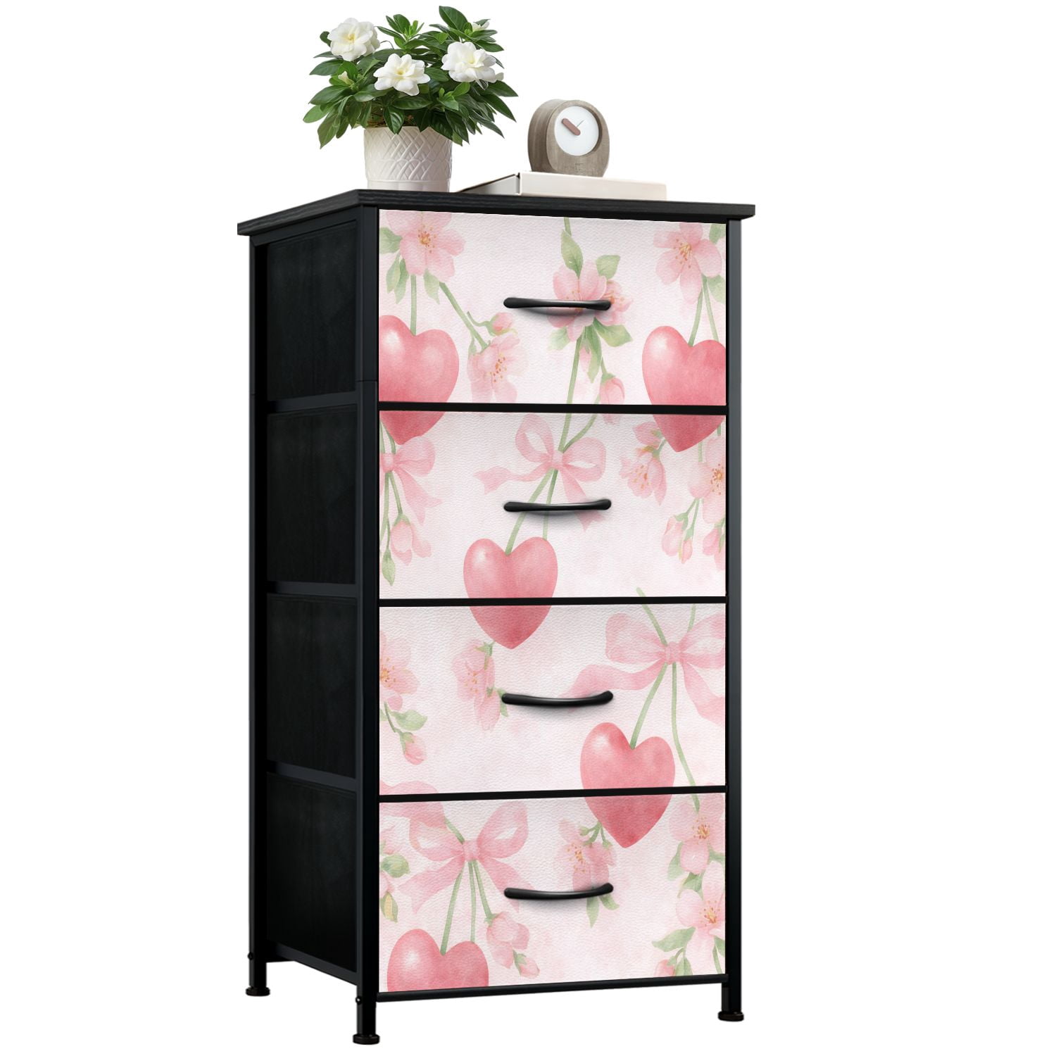 Kanworse 4 Drawer Fabric Dresser for Bedroom Pink Watercolor Cherries ...