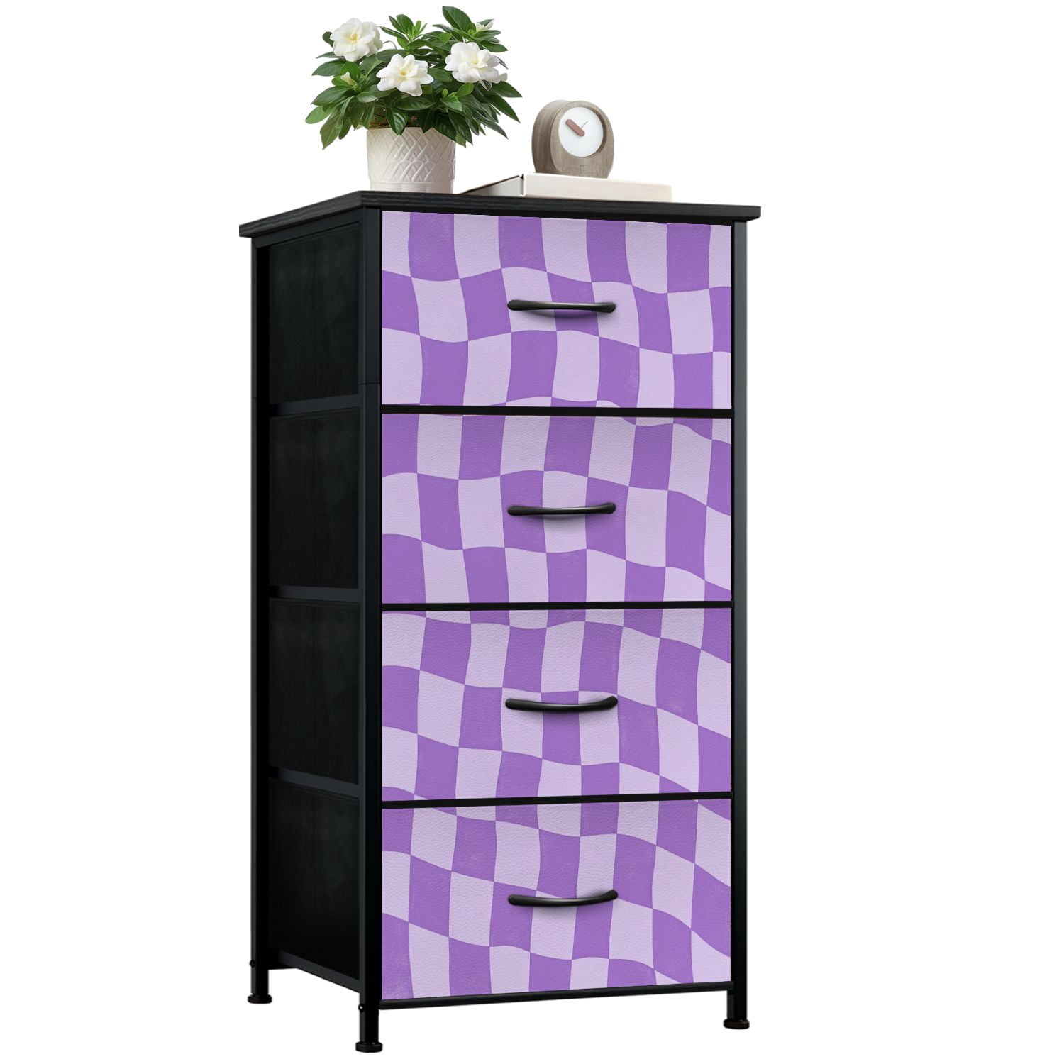 Kanworse 4 Drawer Fabric Dresser for Bedroom Purple White Checkered ...
