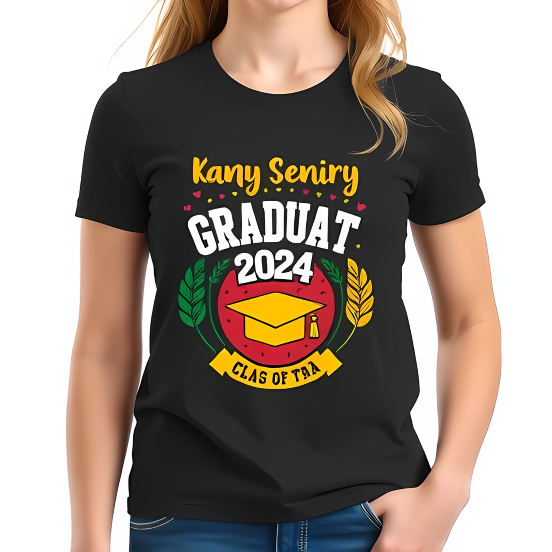 Kany Seniry Graduation T-Shirt 2024 - Black Cotton Tee with Graduation ...