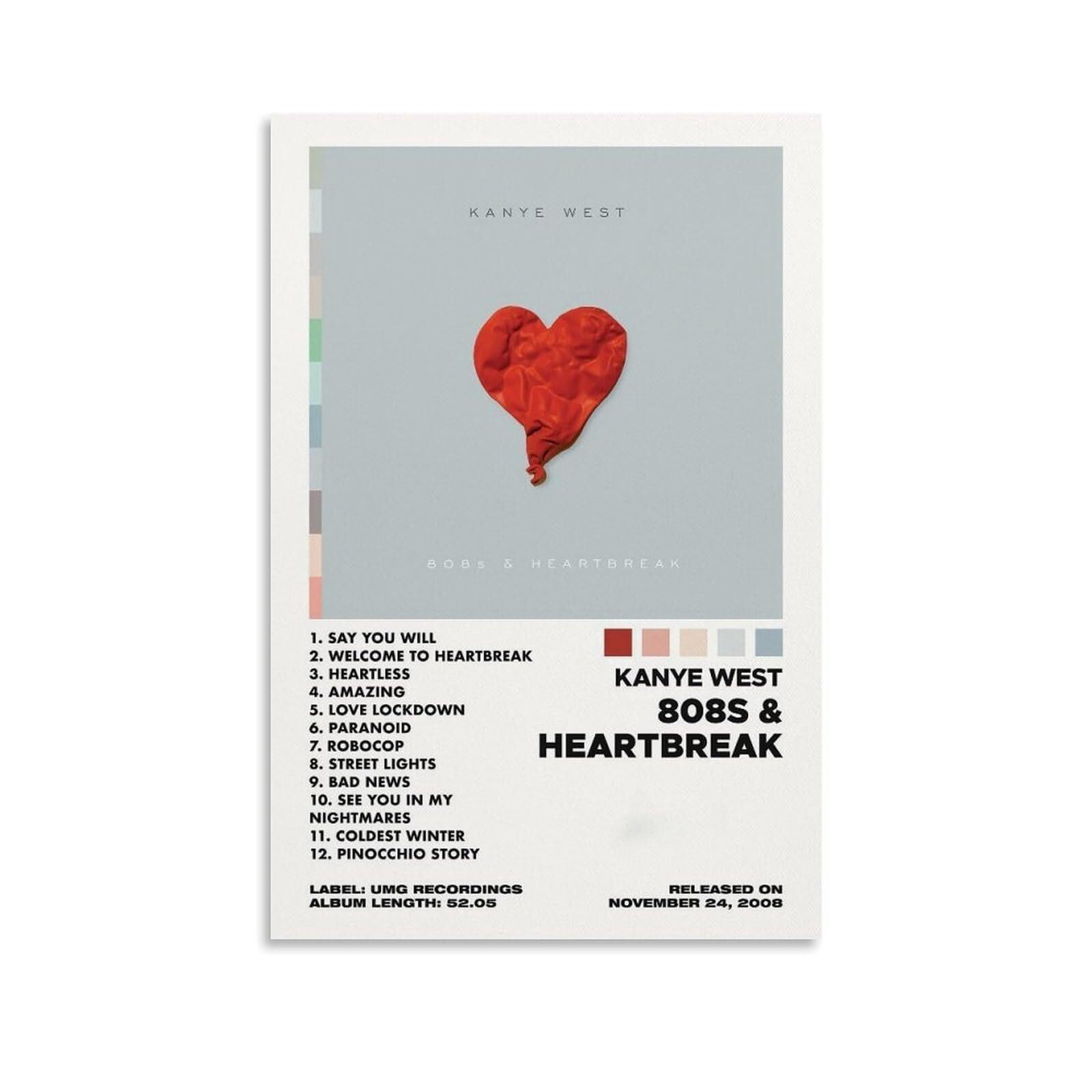 Kanye Poster West 808s & Heartbreak Album Cover Poster Country Music ...