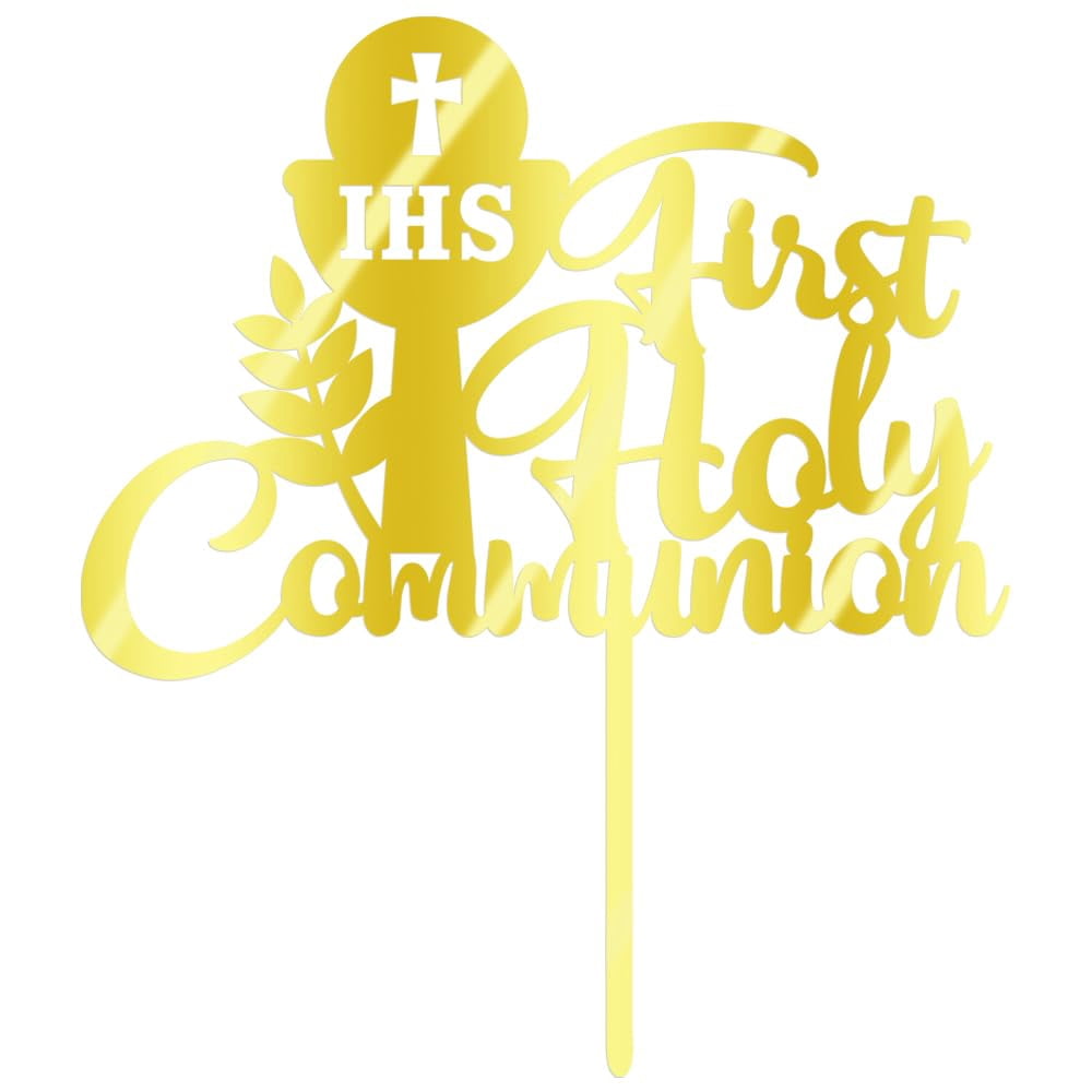 Kaoenla Acrylic Holy Communion Cake Topper,Gold H2FSDGlitter Communion ...