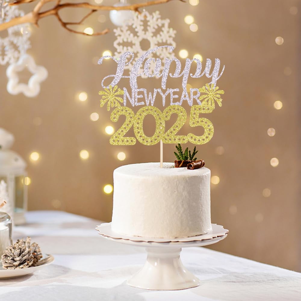 Kaoenla Happy New Year 2025 Cake Topper-Glittering H2FSD2025 New Year's Eve Party, Hello 2025 ...