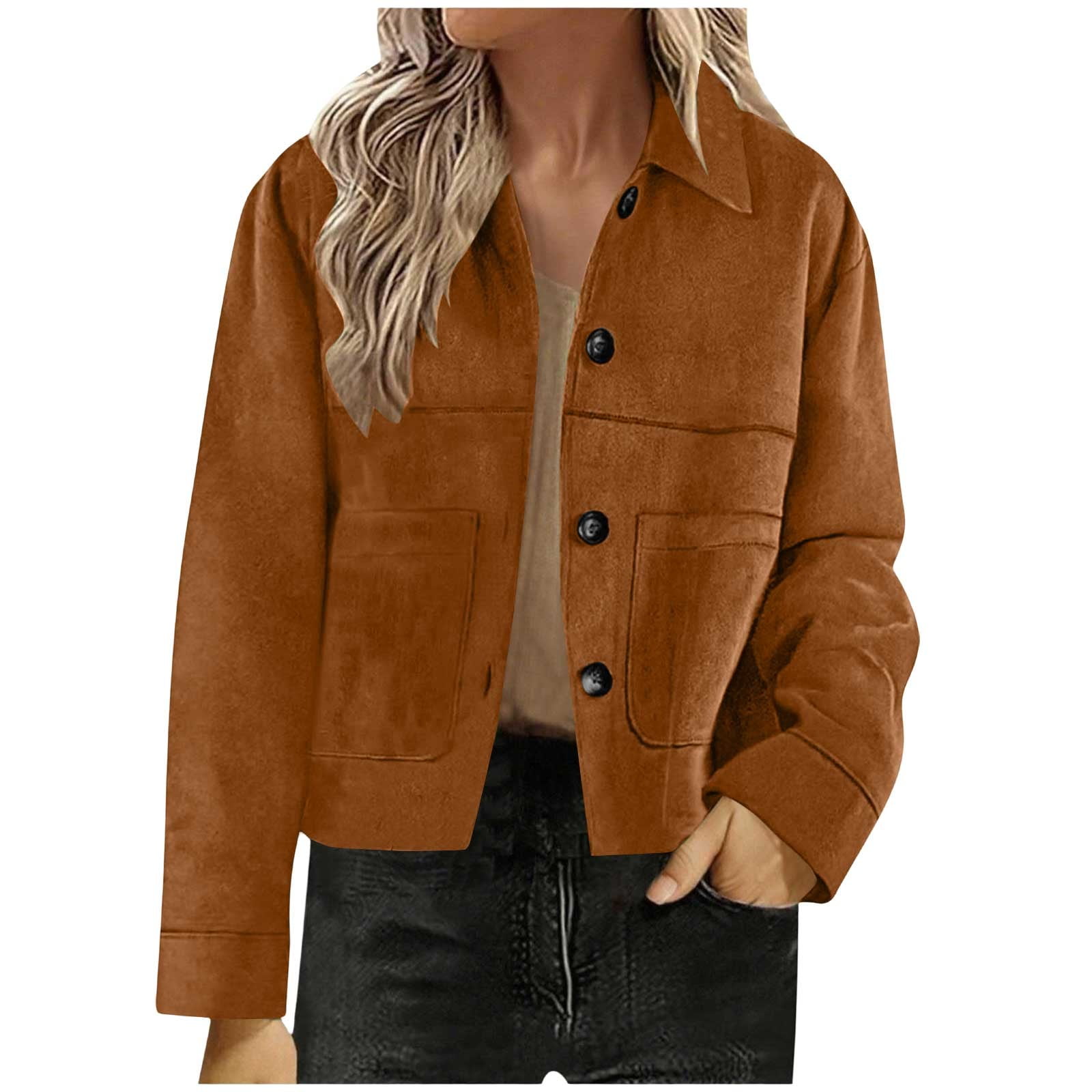 Kaondbfi Cardigan for Women, Suede Jackets for Women Casual Button Down ...