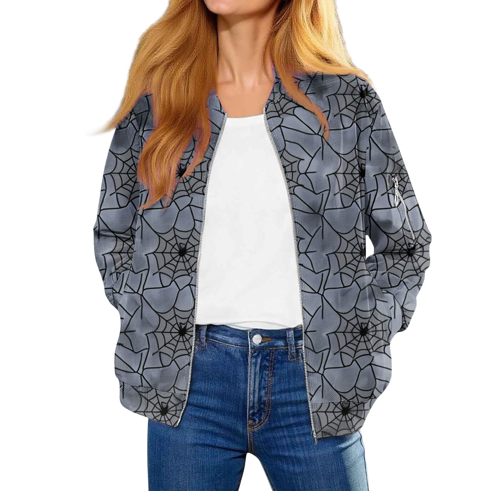 Kaondbfi Casual Jackets for Women, Christmas Jacket Lightweight Ribbed Accents Zipper Closure ...