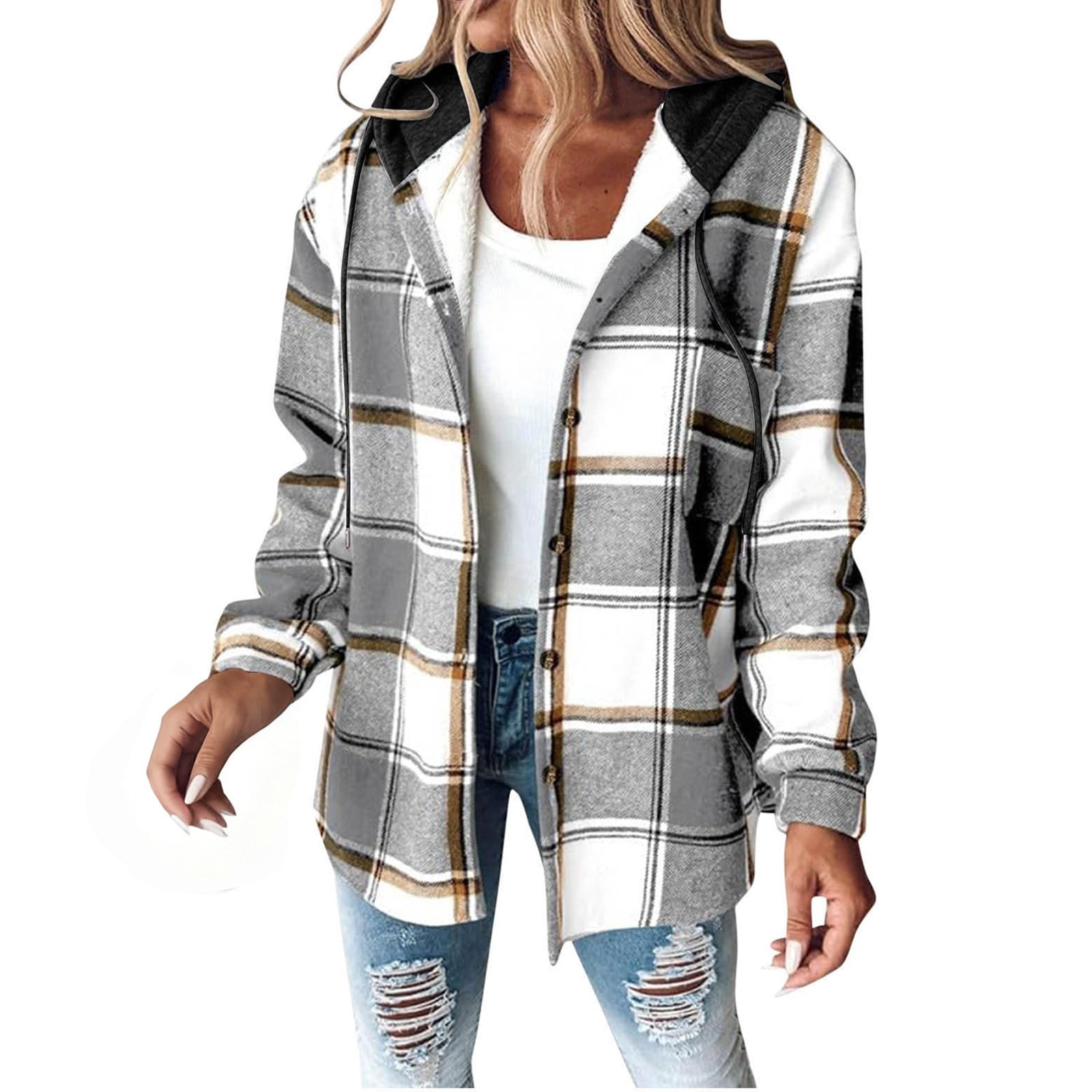 Kaondbfi Casual Jackets for Women, Fleece Lined Winter with Hood Baggy ...
