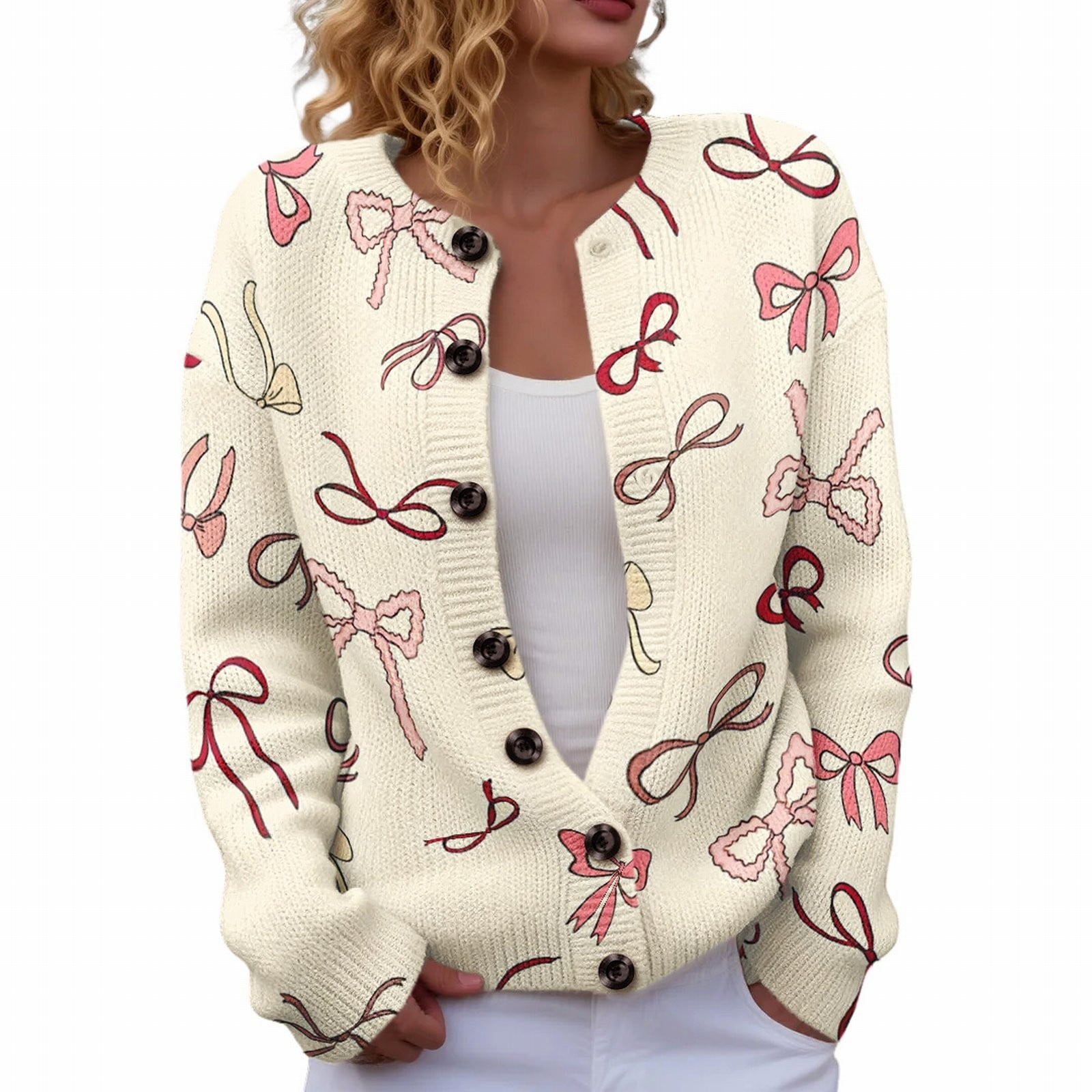 Kaondbfi Heart Print Cardigan Valentines Sweater for Women Cute Chunky ...