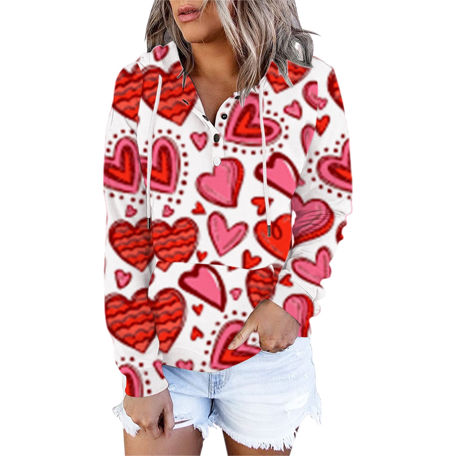 Kaondbfi Valentine's Day Solid Color Women's Sweatshirt Round Neck Long ...