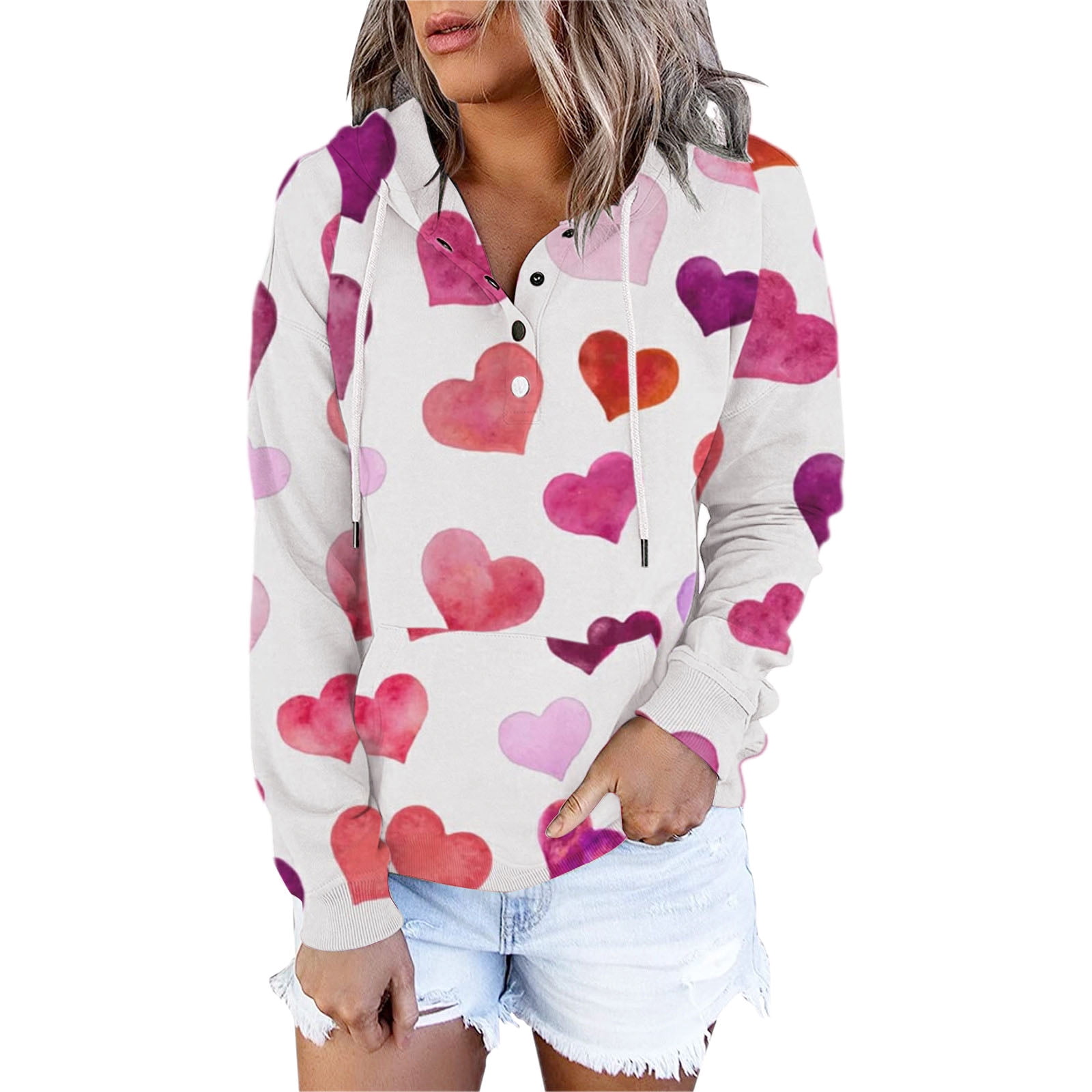 Kaondbfi Valentine's Day Solid Color Women's Sweatshirt Round Neck Long ...