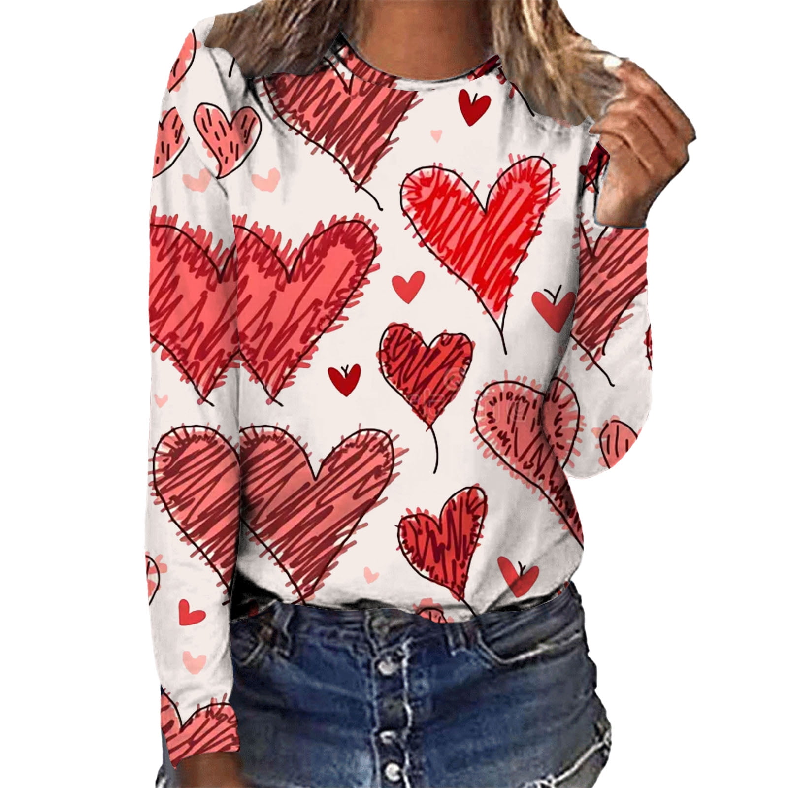 Kaondbfi Valentine's Day Solid Color Women's Sweatshirt Round Neck Long ...