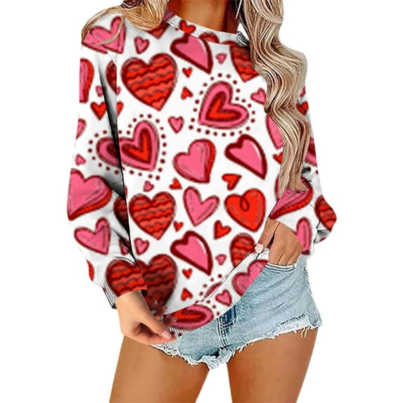 Kaondbfi Valentine's Day Solid Color Women's Sweatshirt Round Neck Long ...