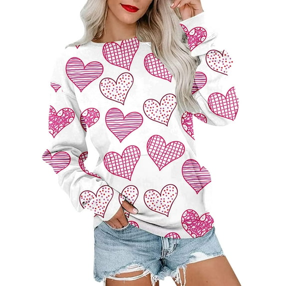 Kaondbfi Valentine's Day Women's Casual Cute Printed Long Sleeve Top ...