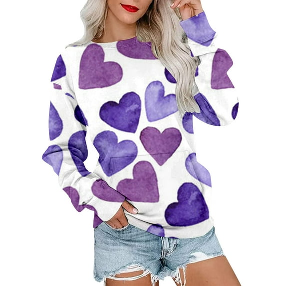 Kaondbfi Valentine's Day Women's Casual Cute Printed Long Sleeve Top ...