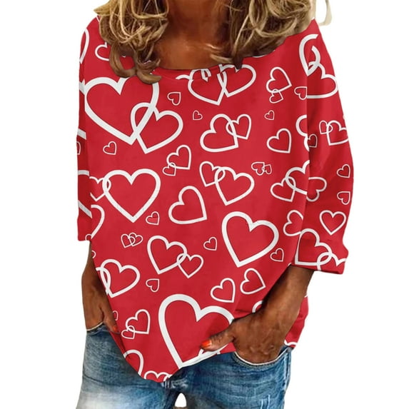 Kaondbfi Valentine's Day Women's Casual Cute Printed Long Sleeve Top ...