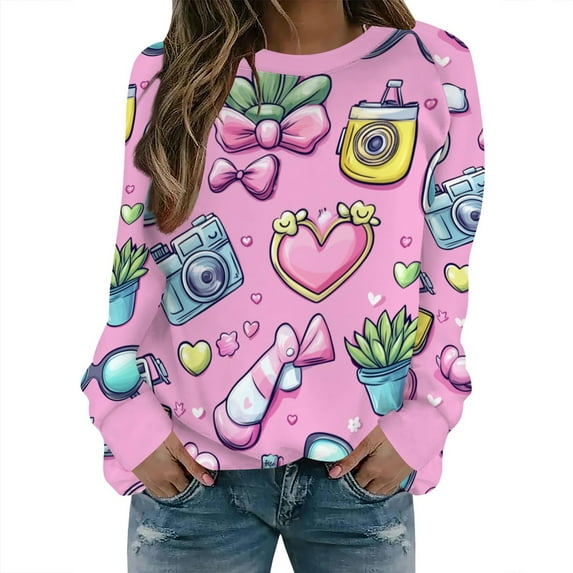 Kaondbfi Valentine's Day Women's Fashionable and Casual Print Round ...