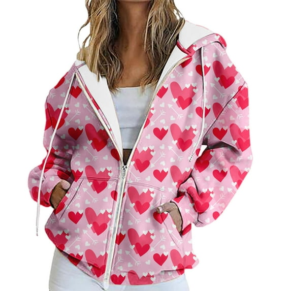 Kaondbfi Valentine's Day Women's Spring Love Print Long Sleeved Pocket ...