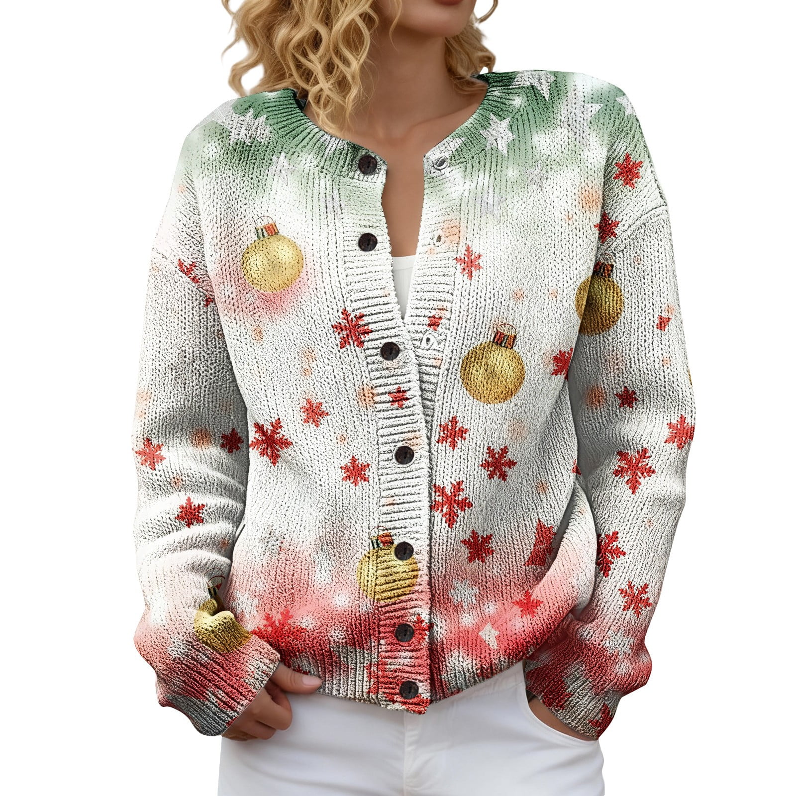 Kaondbfi Women's Cardigan, Christmas Sweaters Jackets Chunky Knit Cable ...