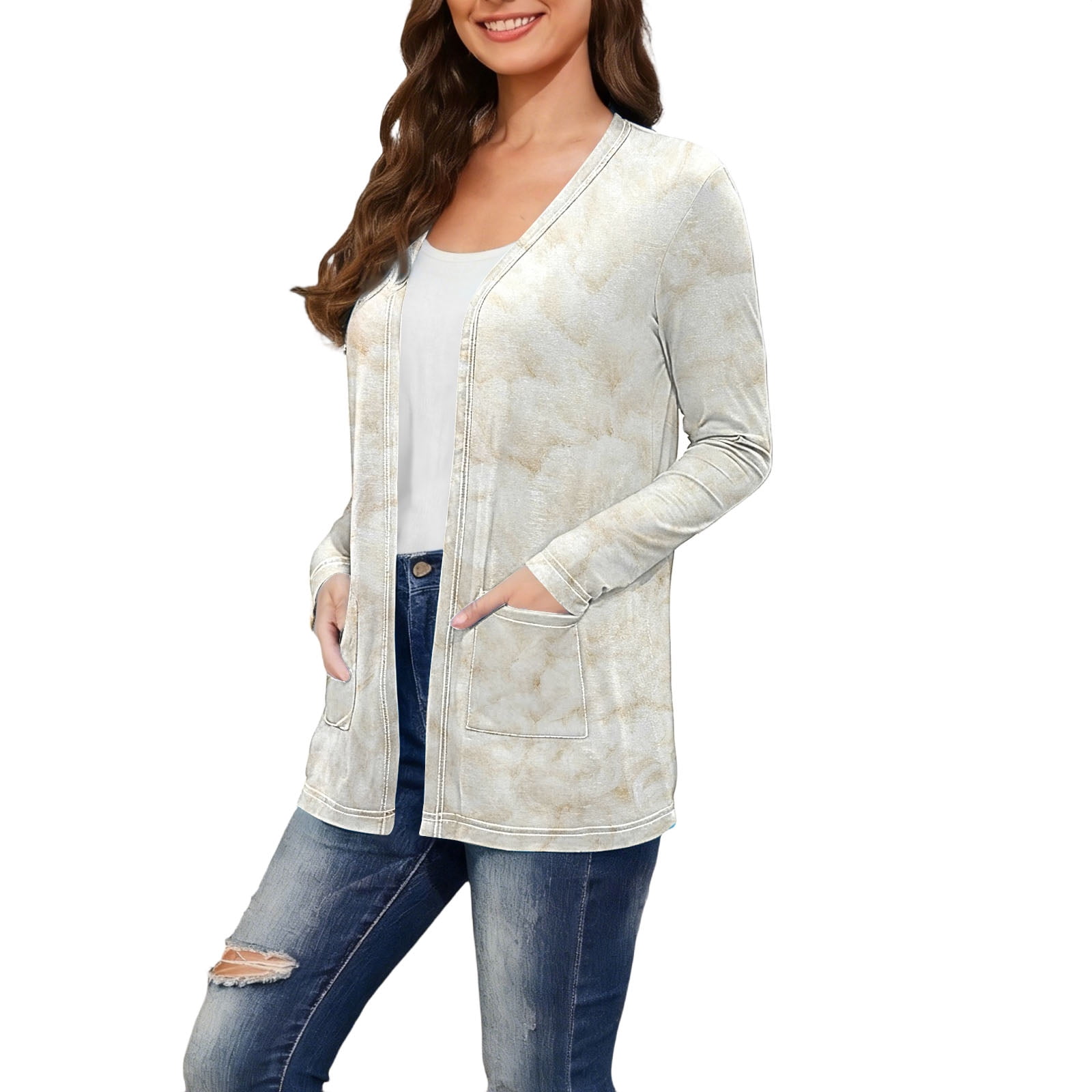 Kaondbfi Women's Cardigan, Long Sleeved Buttonless Print Medium Length ...