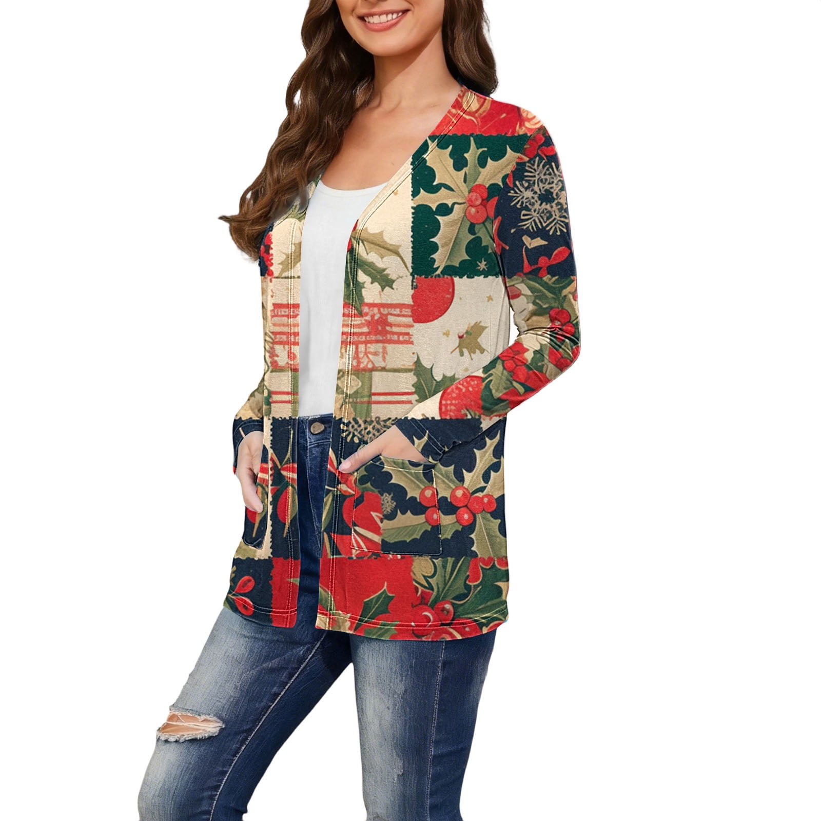 Kaondbfi Women's Cardigan, Long Sleeved Buttonless Print Medium Length ...