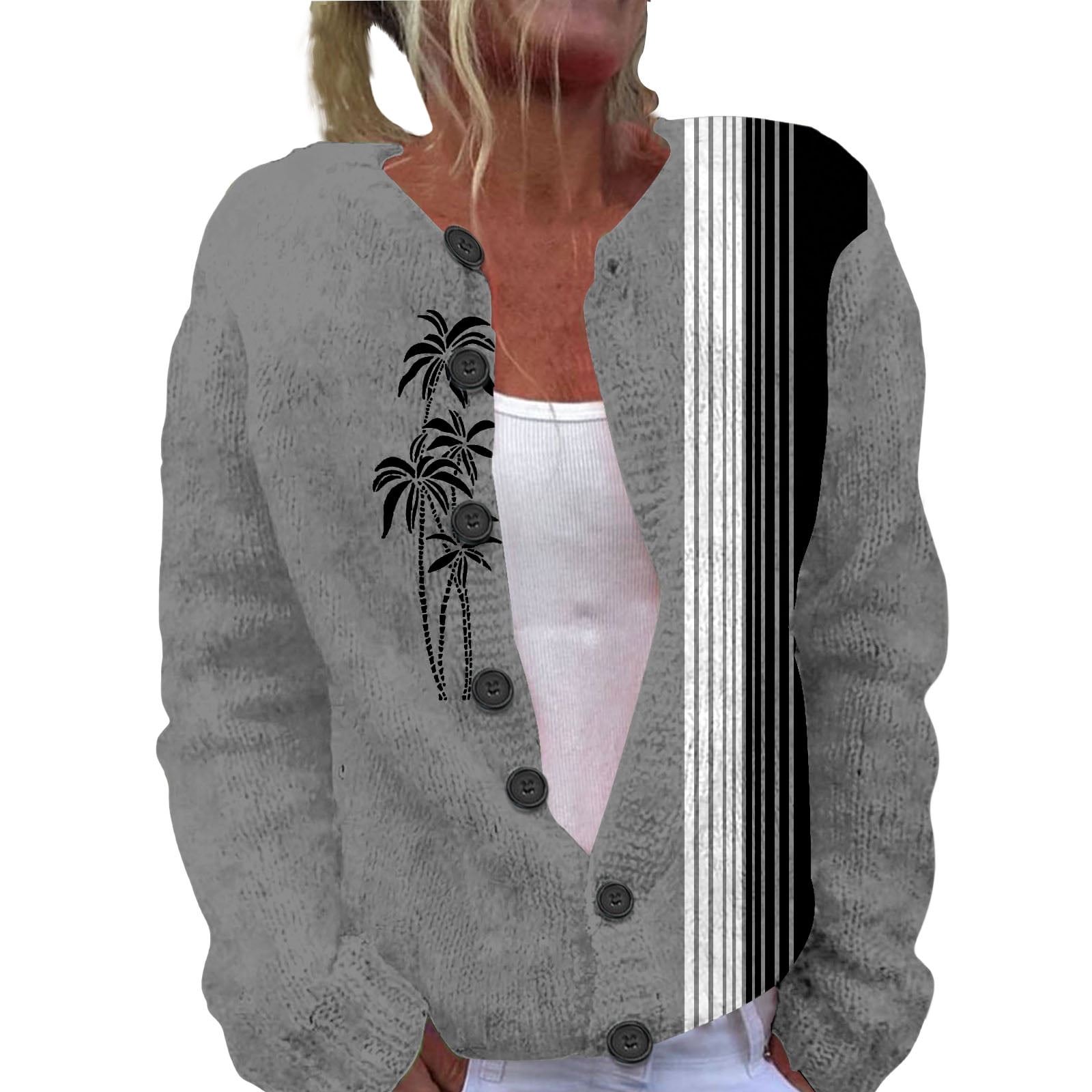 Kaondbfi Women's Cardigan, Single Plush Art Print Comfortable Knitted ...