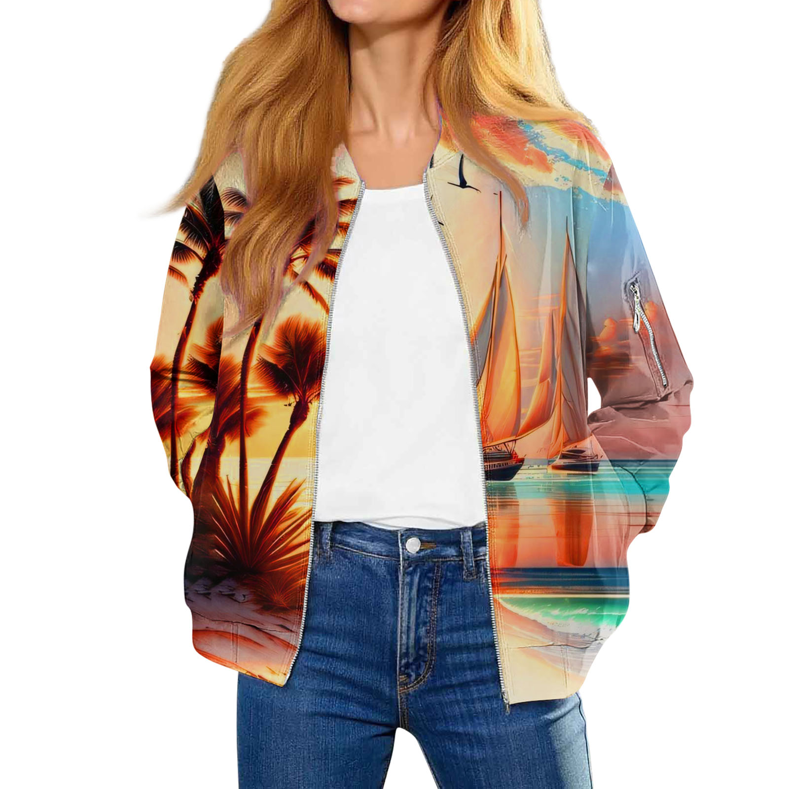 Kaondbfi Women's Casual Jackets, Casual Zipper Windbreaker Trendy ...