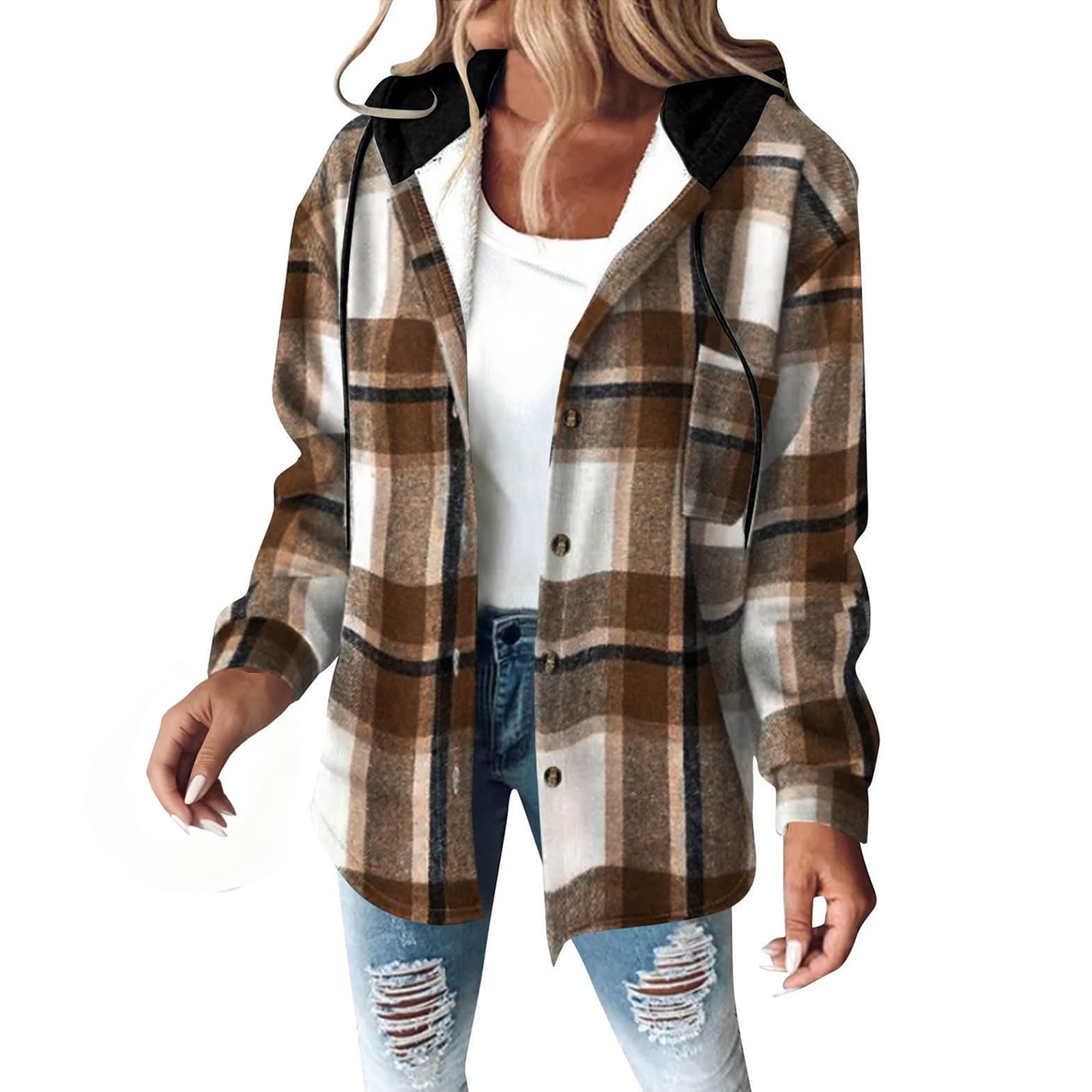 Kaondbfi Women's Casual Jackets, Fleece Lined Winter with Hood Baggy ...