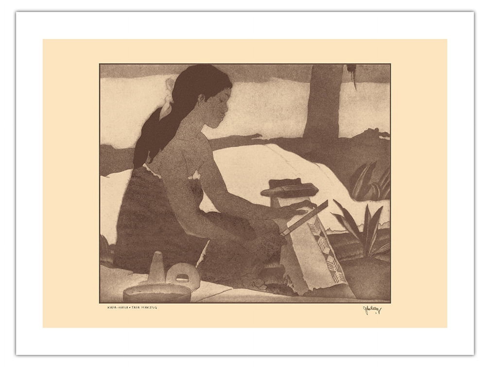 Kapa-Hana (Tapa Making) - Hawaiian Woman - Vintage Drypoint Etching by ...