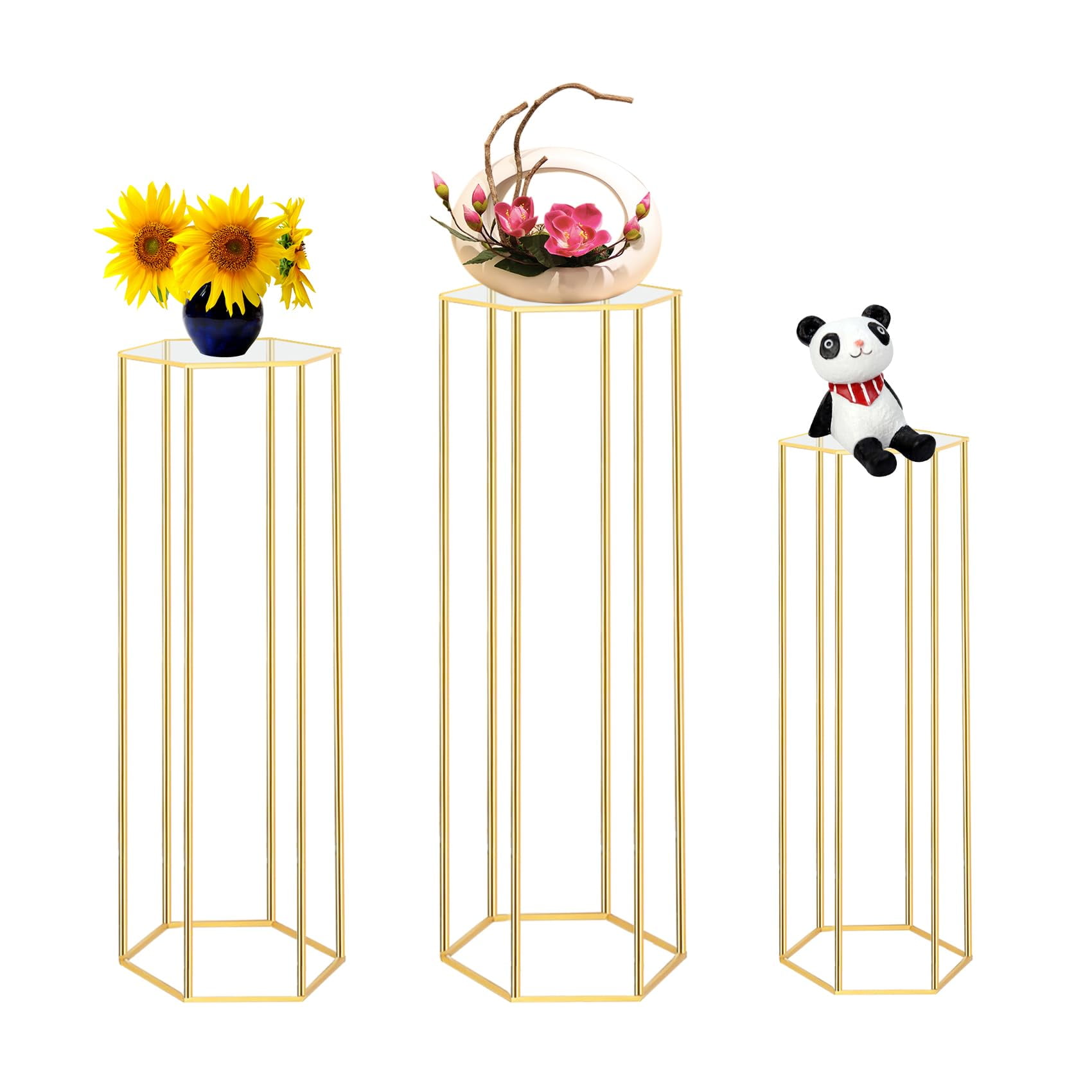 Kapaga Cylinder Stands for Party, 3PCS Hexagon Cylinder Pedestal Stand ...