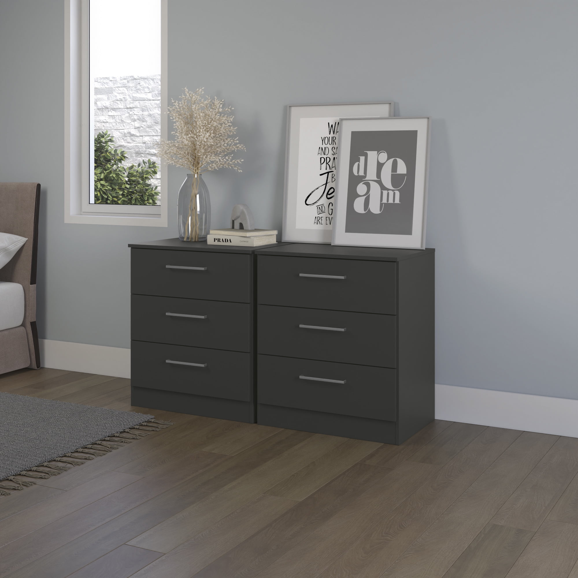 Kappesberg Jolyne 3-Drawer (Set of 2) Black, Dresser Combo, Adults and ...