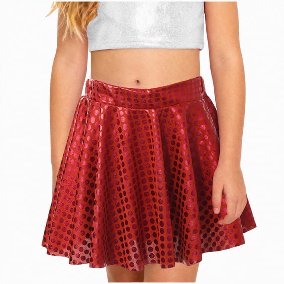 Kaprioy Girl's Metallic Skater Skort Elastic Waist A-Line Mini Dance ...