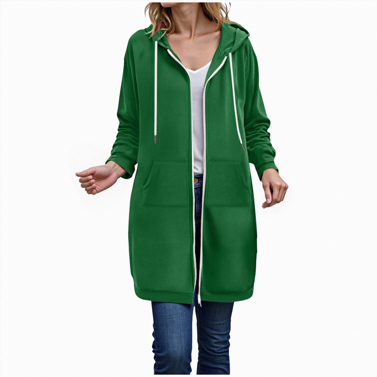 Kaprioy Long Hoodies For Women Zip Up Double Zipper Fleece Jacket Tunic ...