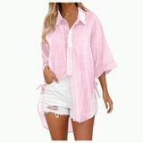 Kaprioy Womens Casual V Neck 3/4 Sleeve Button Down Shirts High Low ...