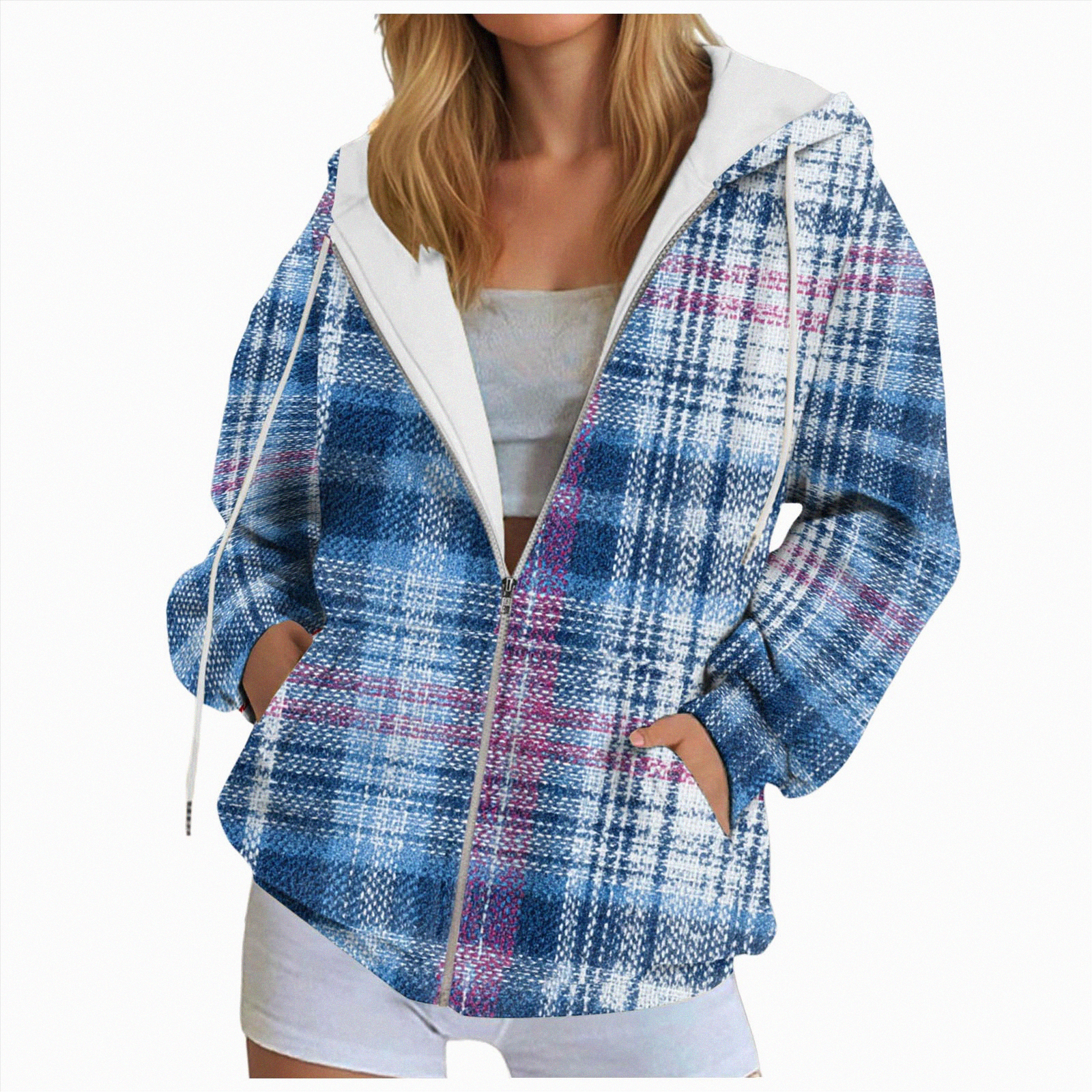 Kaprioy Womens Plaid Shacket Hoodies Sherpa Fleece Lined Oversized Zip ...