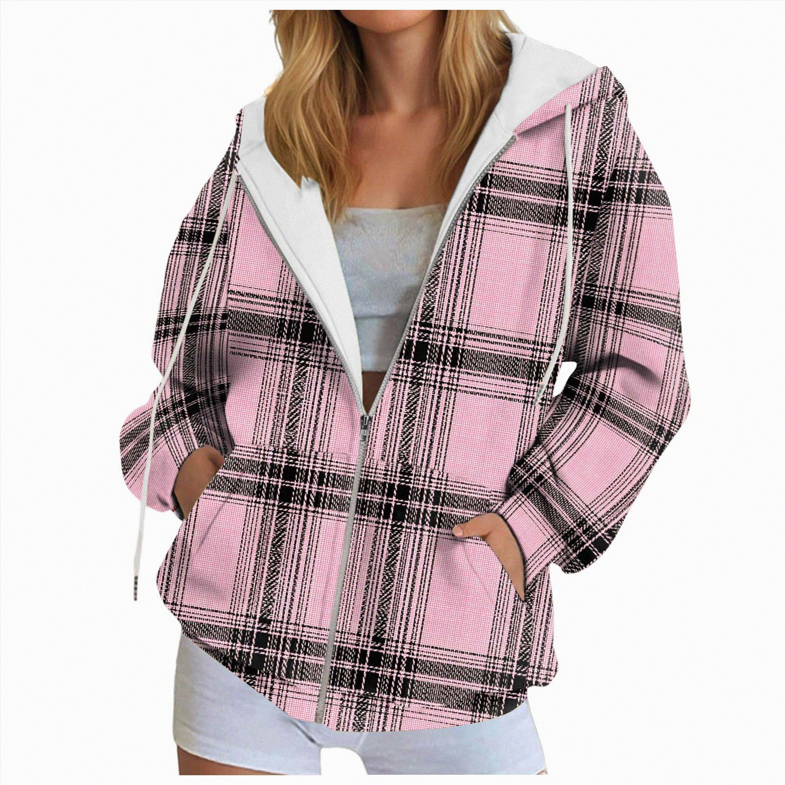 Kaprioy Womens Plaid Shacket Hoodies Sherpa Fleece Lined Oversized Zip ...