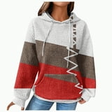 Kaprioy Womens Waffle Knit Cute Cat Graphic Hoodies Drawstring Pullover ...