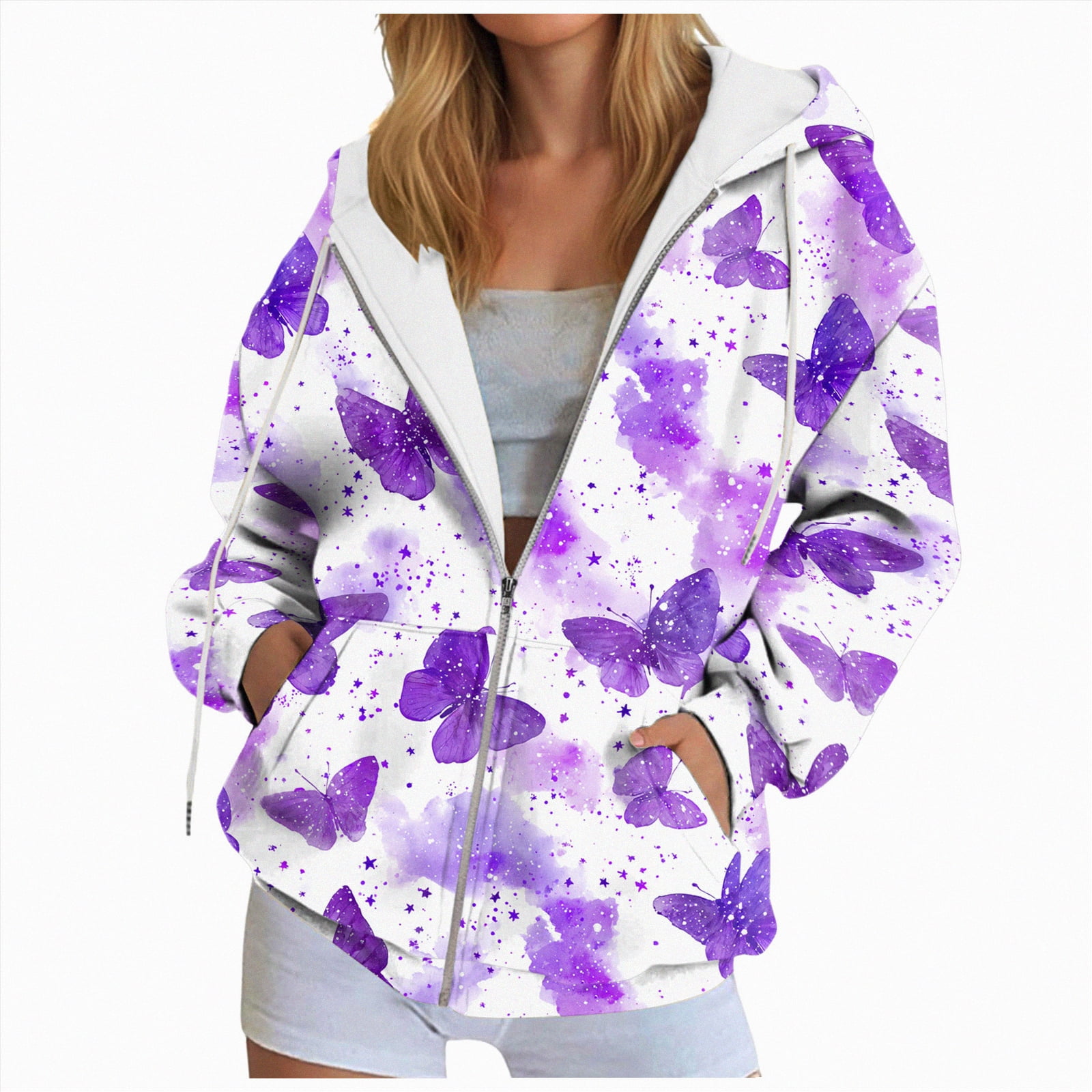 Kaprioy Womens Y2K Zip Up Oversized Hoodie Butterfly Graphic Hoodies ...