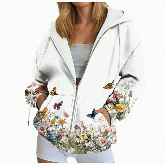 Kaprioy Womens Y2K Zip Up Oversized Hoodie Butterfly Graphic Hoodies ...